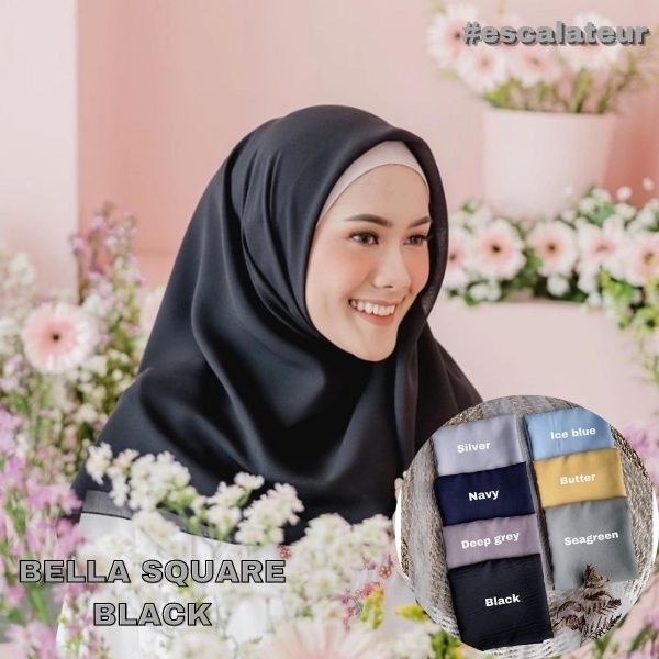 Jual ☄️Promo Hijab Bella Square HITAM | SEGI EMPAT BELLA SQUARE HITAM ...