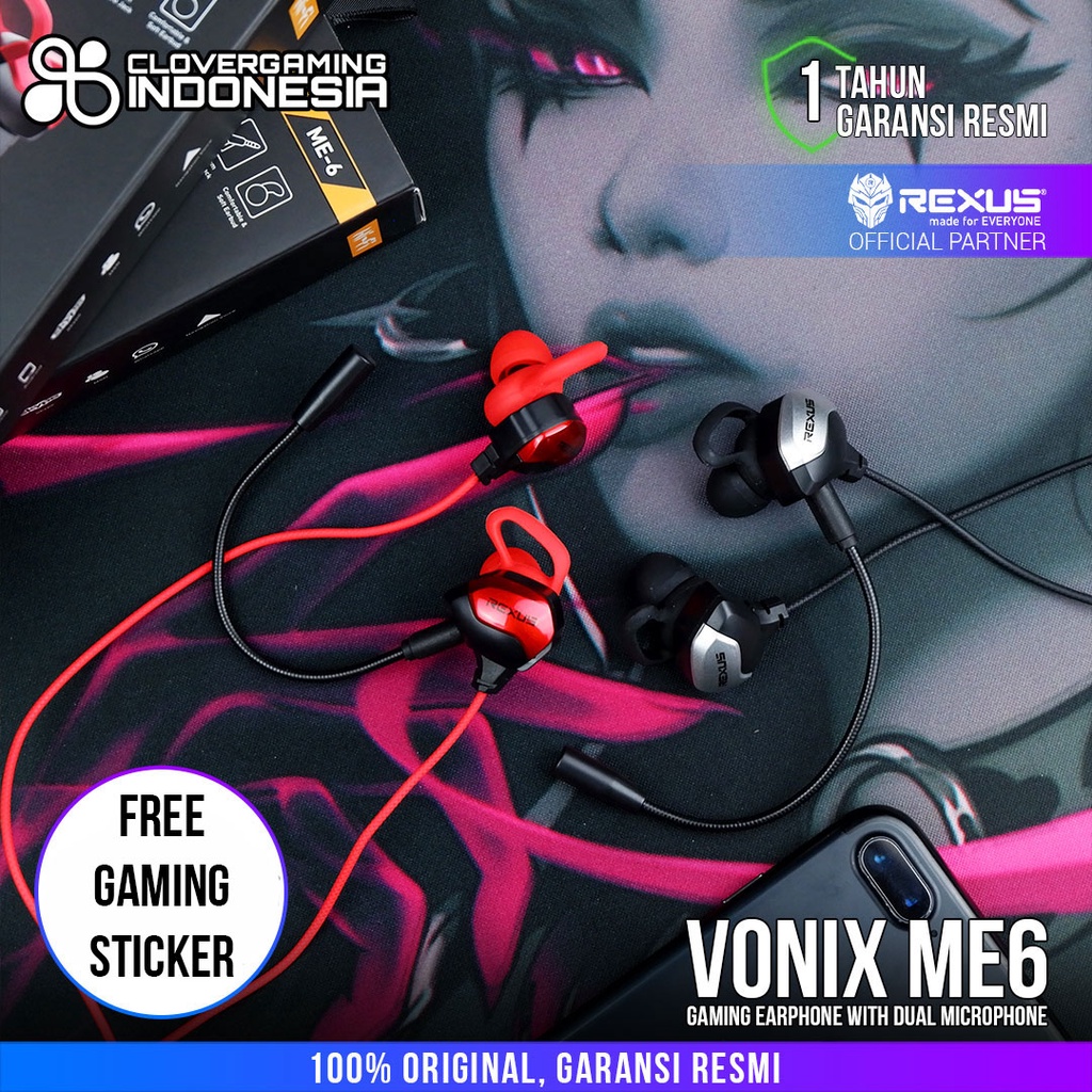 Jual Rexus Vonix ME6 Gaming Earphone with Dual Microphone ME 6 ME-6 ...