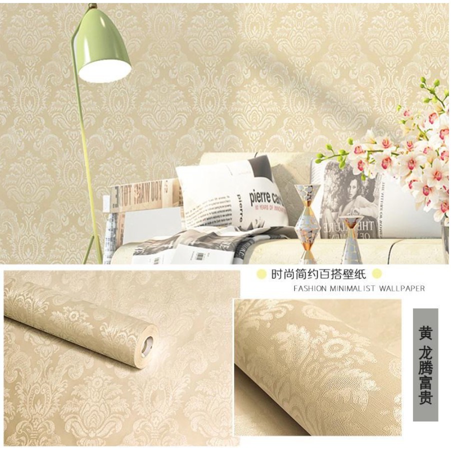 Jual Wallpaper Dinding Ukuran 45 Cm X 10 M Motif Polos Embos Gold Bunga