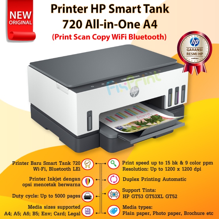 Jual Printer Smart Tank 720 All-in-One WiFi Bluetooth A4 With GT53 GT52 ...