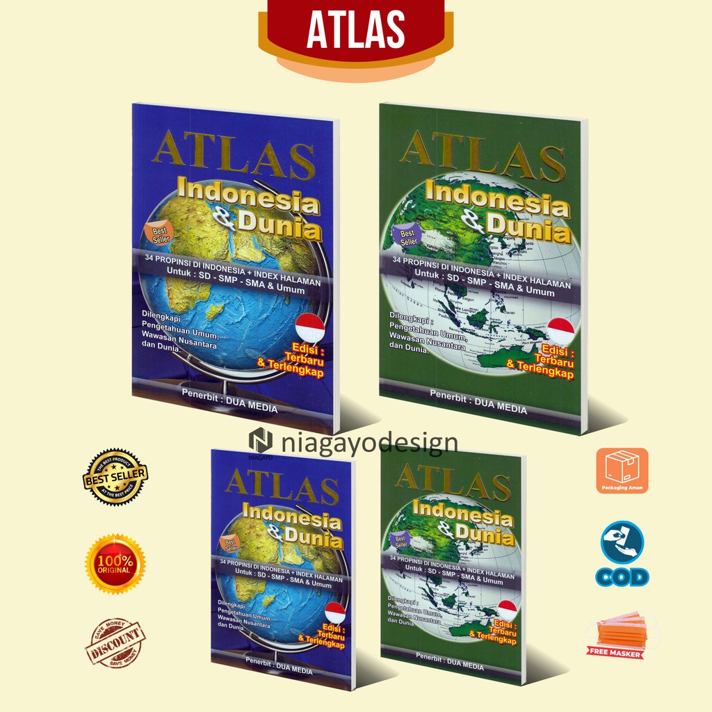 Jual Atlas Indonesia 34 Provinsi & Dunia Edisi Terbaru Terlengkap Besar ...
