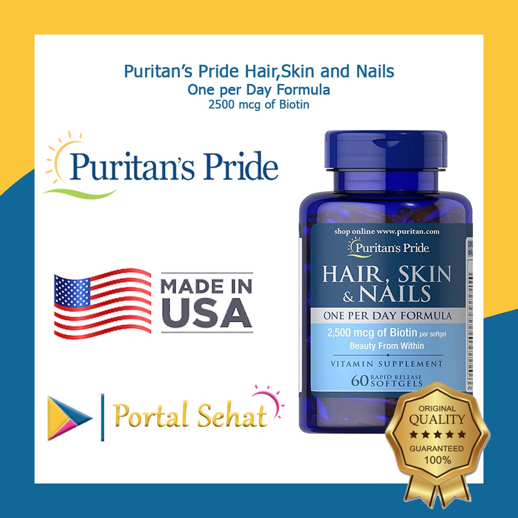 Jual Puritans Pride Hair Skin and Nails One per Day Formula 2500 mcg of ...