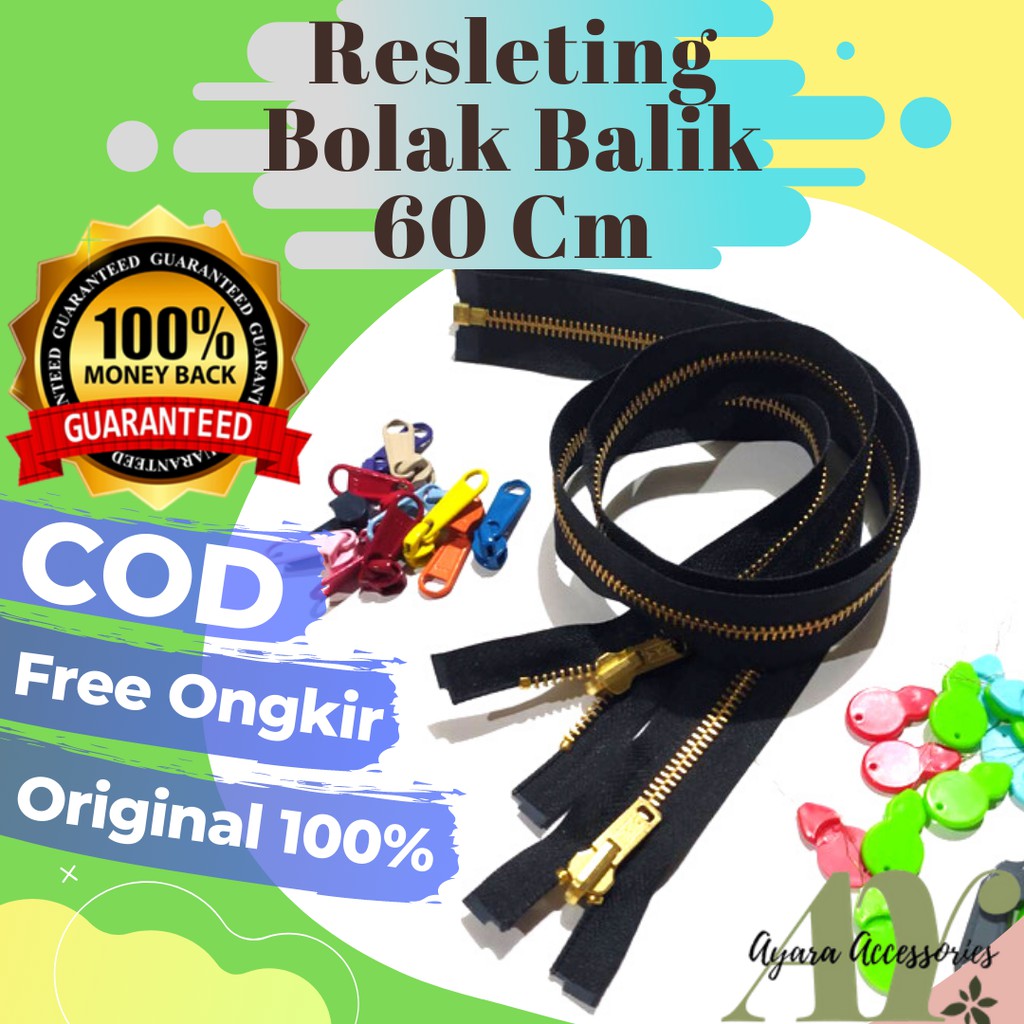Jual RESLETING ZIPPER SLETING JAKET YKK BESI EMAS PANJANG 60 CM BOLAK BALIK | Shopee Indonesia