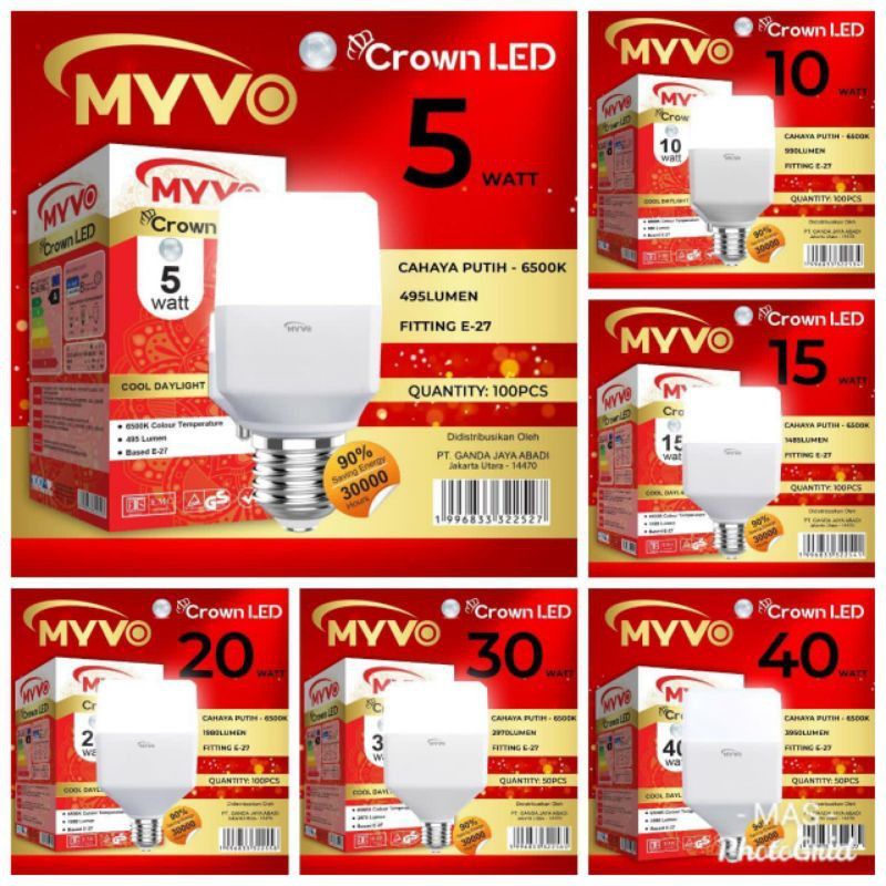 Jual Lampu LED MYVO CROWN 5 Watt / 10 watt / 15 watt / Lampu LED Murah ...