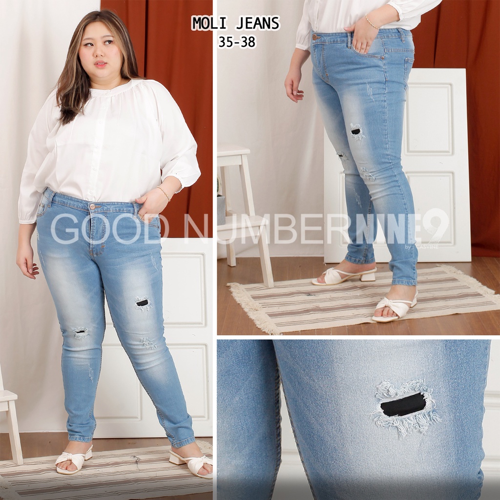Jual CASVINE JEANS PATCH 030201 CELANA SOBEK RIPPED DESTROY ADA BIGSIZE JUMBO MOLLY MOM JEANS ...