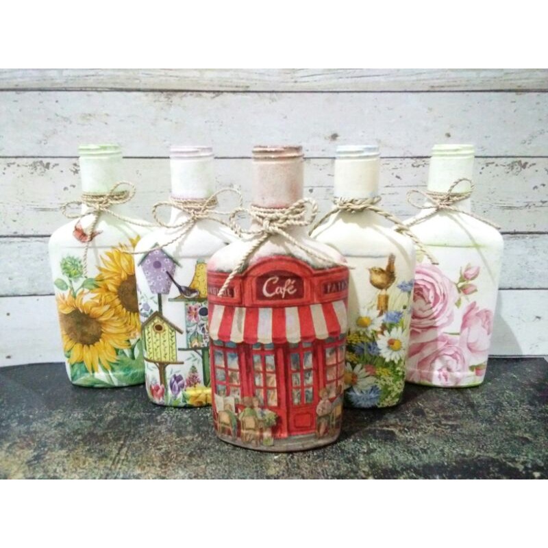 Jual Botol decoupage botol hias vas bunga botol vintage | Shopee Indonesia
