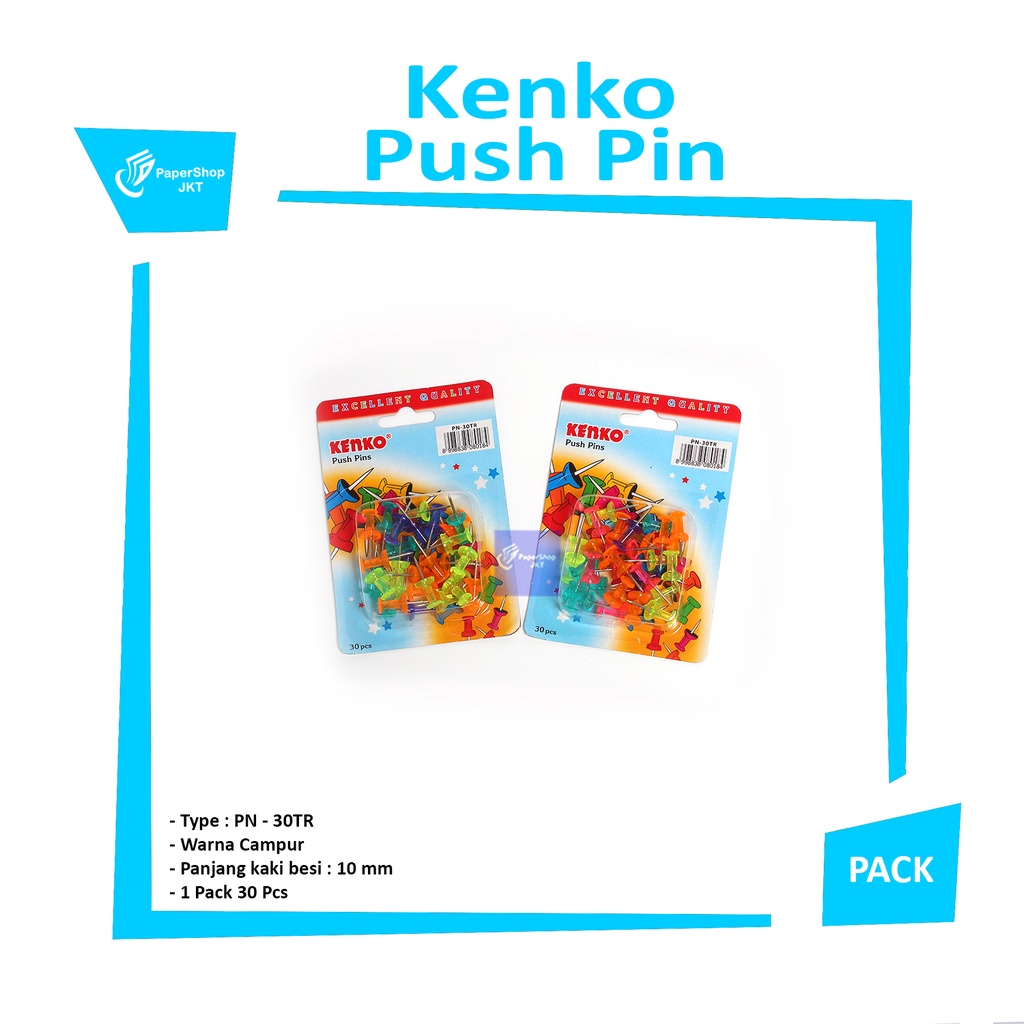 Jual KENKO - PN-30TR Color Trans Push Pins - Paku Pin Warna - Pack ...