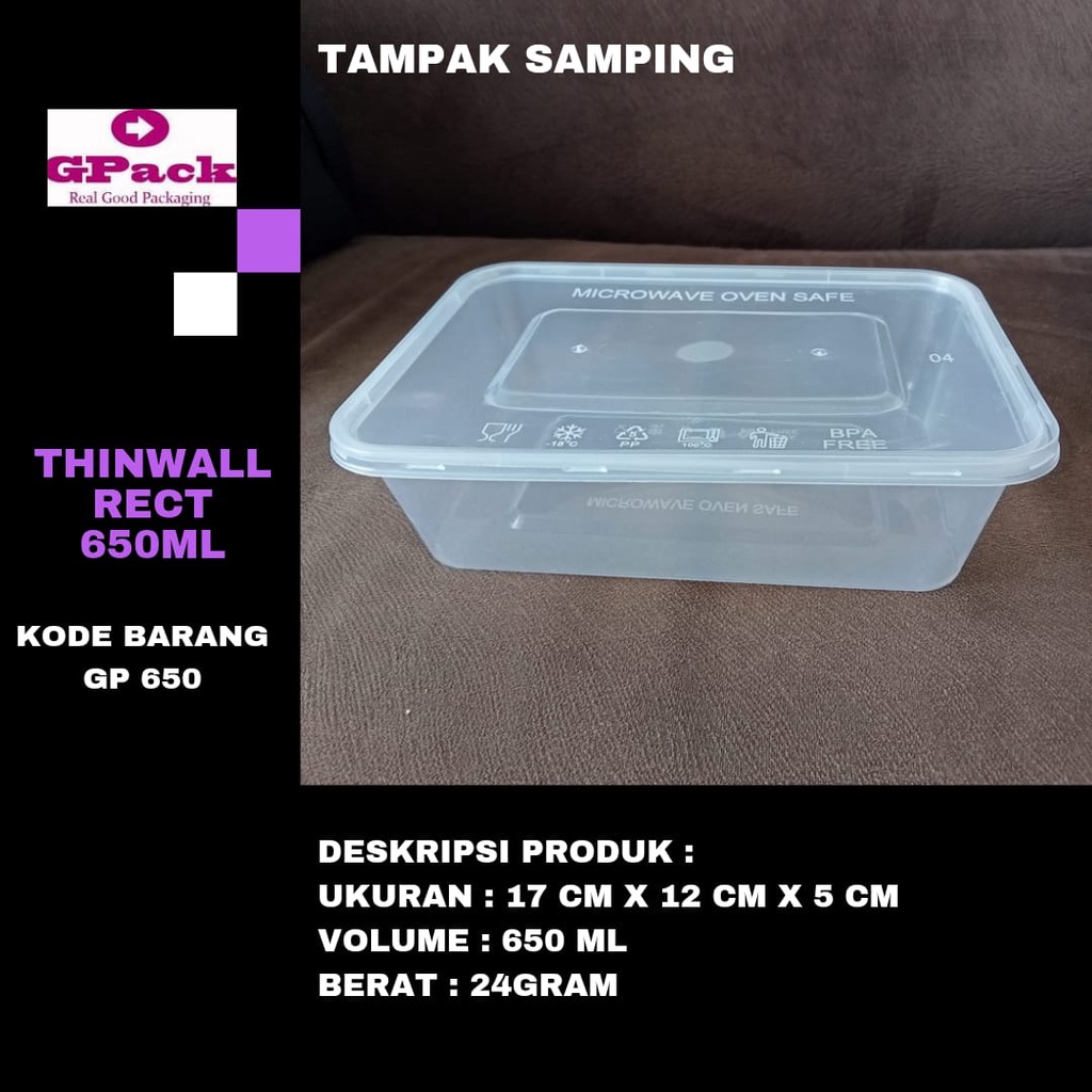 Jual THINWALL RECT 650ML /PERSEGI PANJANG 650ML/ FOOD CONTAINER GP 650 ...
