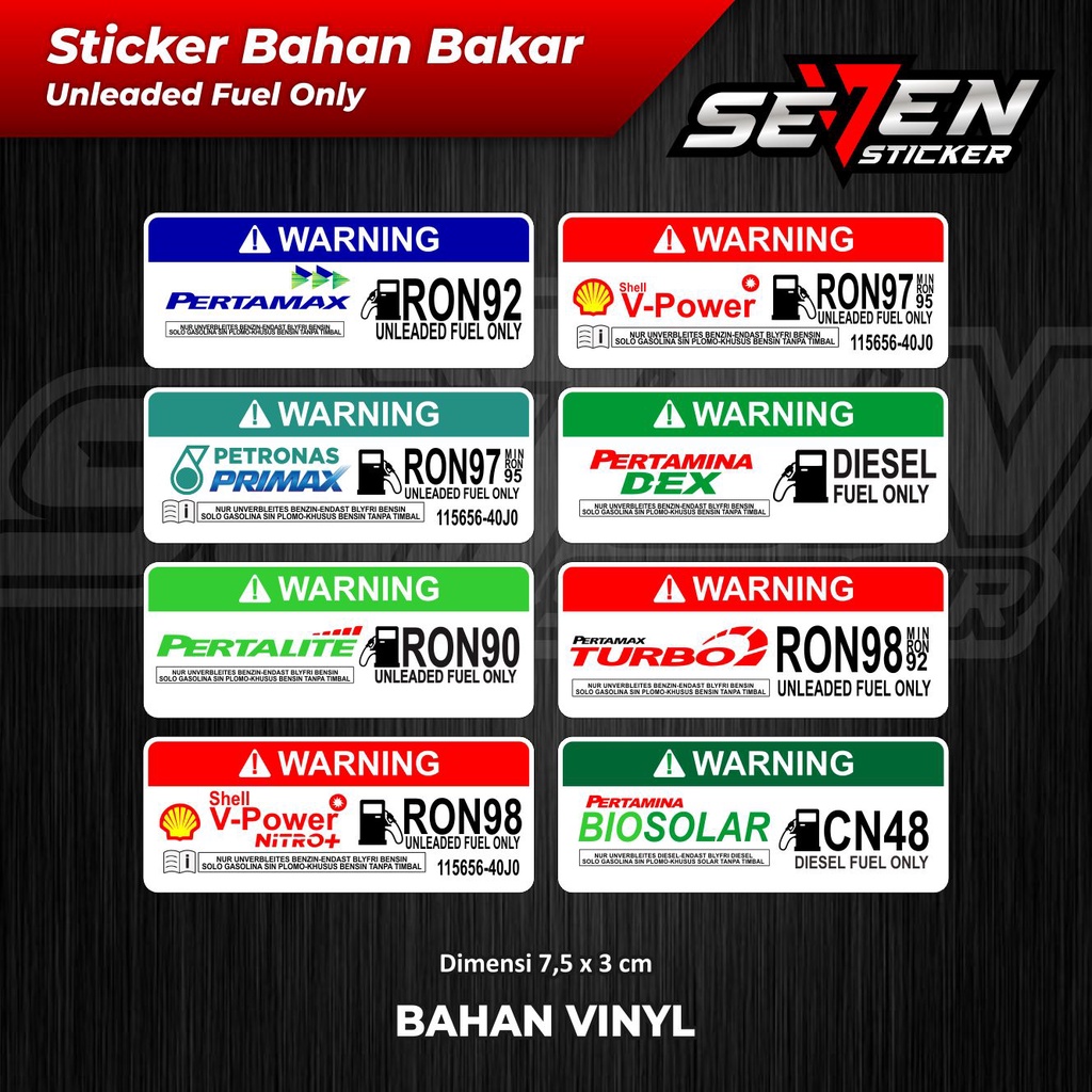 Jual Sticker Printing Unleaded Fuel Only Bahan Bakar RON Pertalite ...