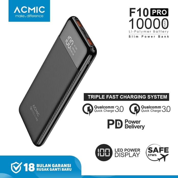 Jual ACMIC F10PRO 10000mAh Slim Powerbank (Digital Display + QC3.0 + PD) | Shopee Indonesia