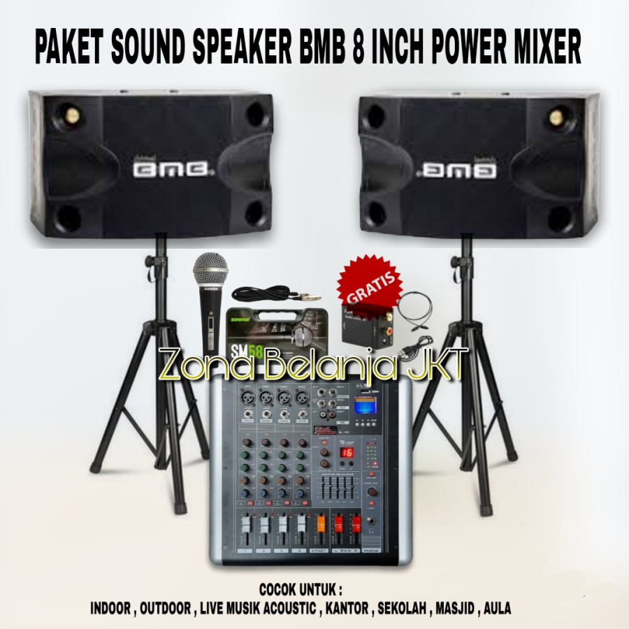 Jual PAKET KARAOKE LIVE MUSIK SOUND SYSTEM BMB SPEAKER 8 INCH POWER MIXER 4 CHANNEL USB ...