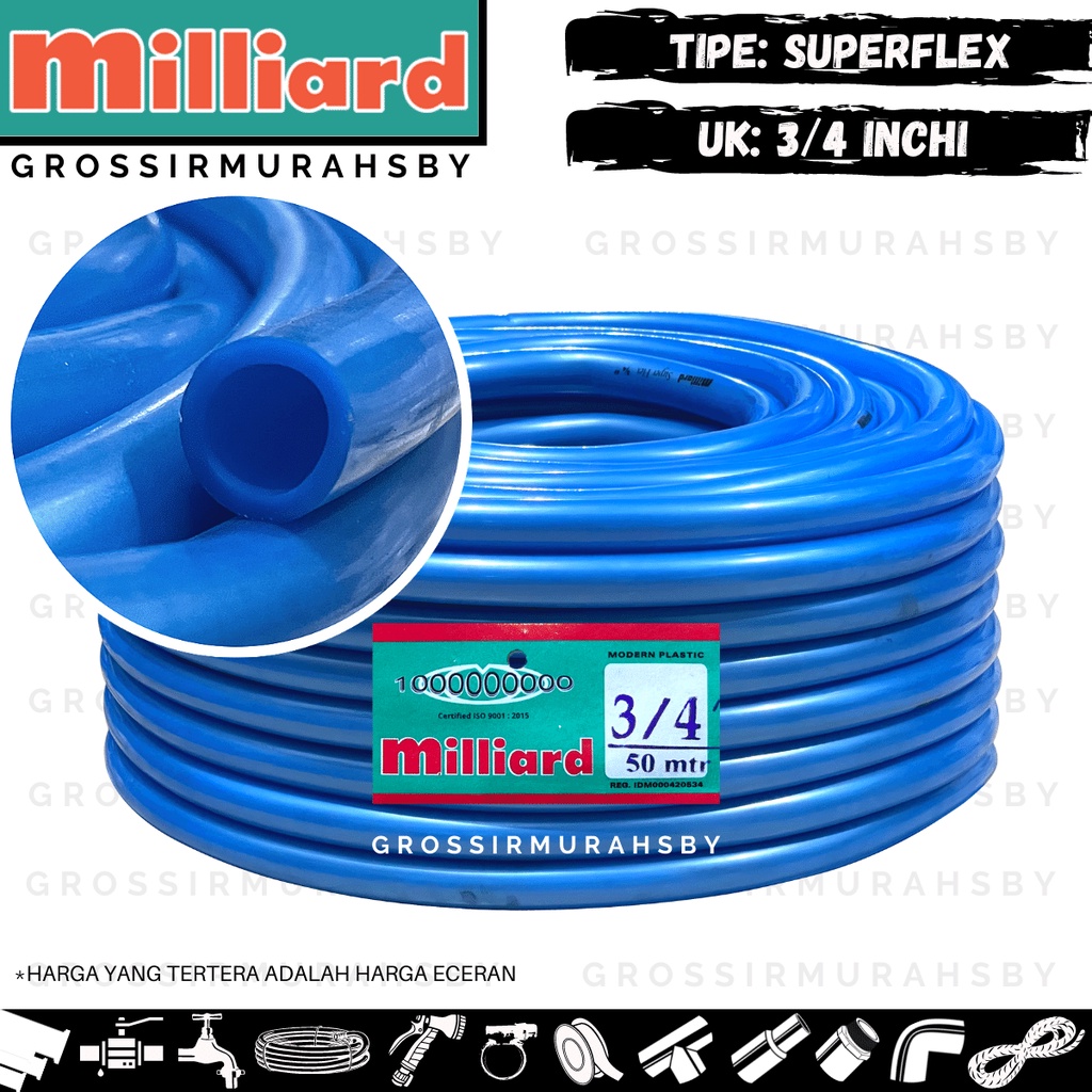 Jual SELANG AIR MILLIARD SUPERFLEX 3/4 INCHI ( HARGA PERMETER ) METALIK | Shopee Indonesia