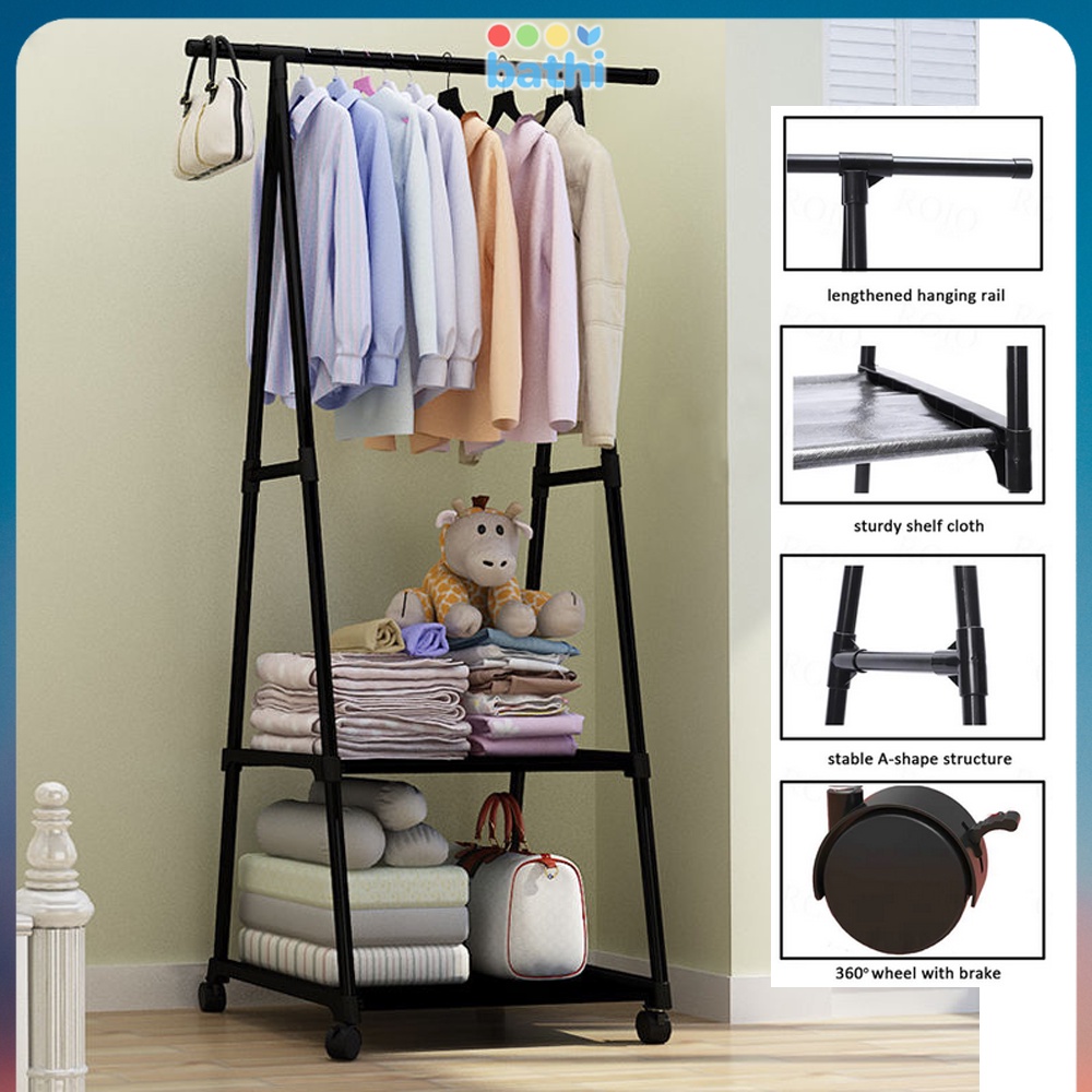 Jual Rak Baju Gantung Roda Stainless Steel Triangle Portable Coat ...