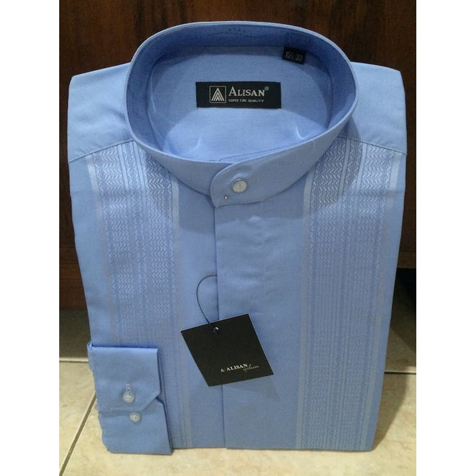Jual Kemeja Alisan Koko Corak Biru Lengan Panjang 15-33 | Shopee Indonesia