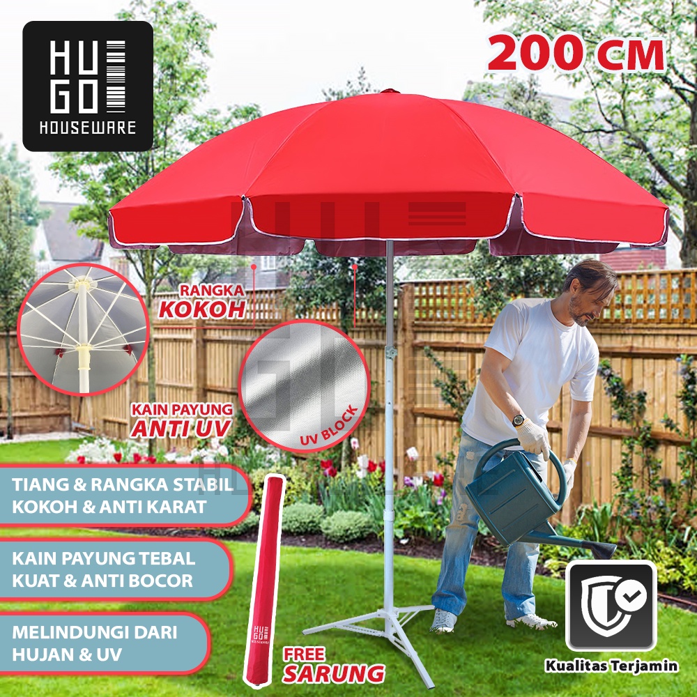 Jual HUGO Payung Jualan 200 CM Payung Tenda Taman Pantai Cafe Bazar Lapak dengan Sarung | Shopee ...