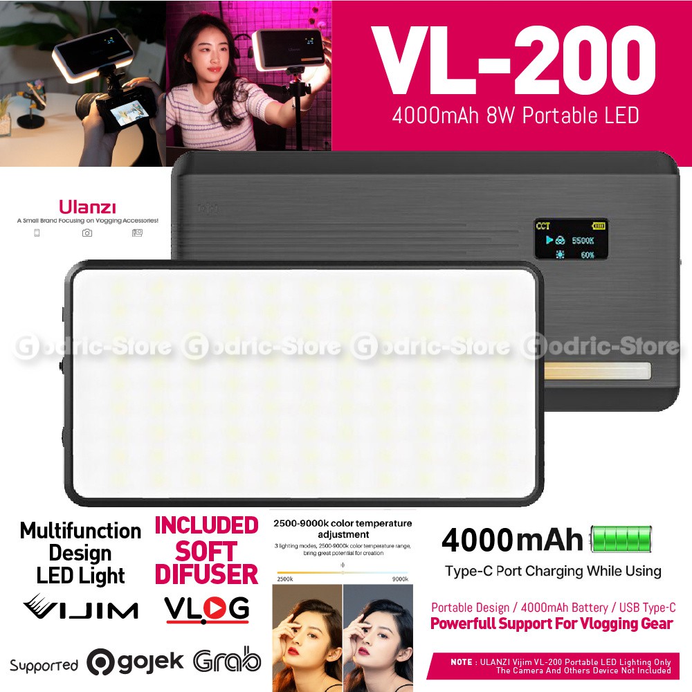Jual ULANZI VL200 Soft Bi-color LED Video Light 4000mAh 2500-9000K ...