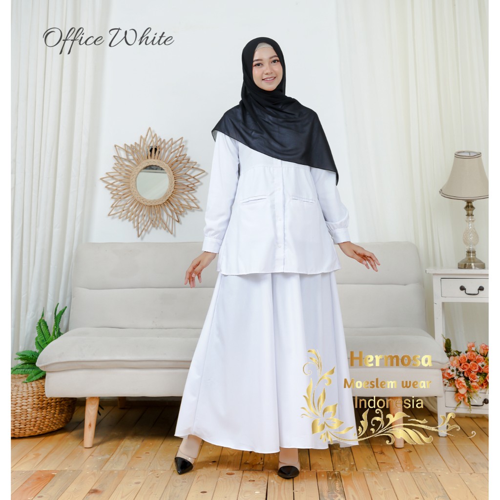 Jual [Gamis kantor hermosa] Gamis kantor putih-seragam putih-seragam ...