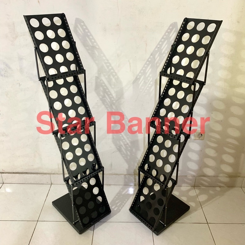 Jual Rak brosur hitam lipat 4 susun | Rak brosur lipat acrylic 7 susun ...