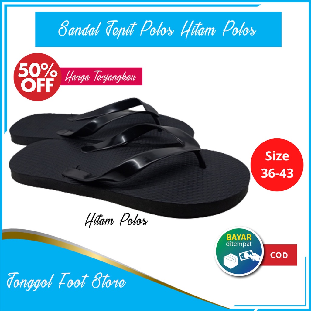Jual Sandal Jepit Spons Karet Pria Wanita Murah Hitam Polos Ukuran 36 ...