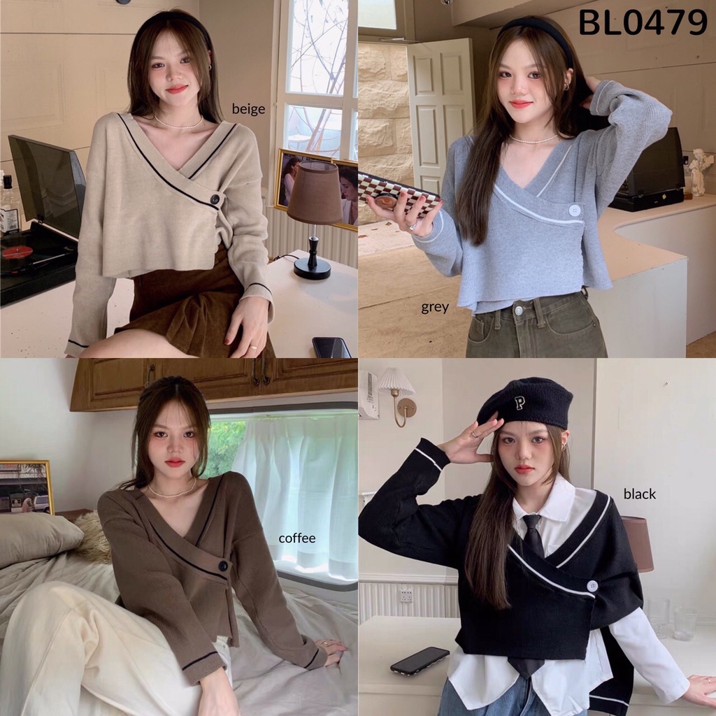 Jual [FG] Swag Button on Side Knit Blouse BL0479 | Shopee Indonesia