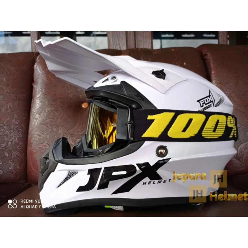 Jual helm JPX fox1 moto Cross trail ktm klx crf solid polos putih white ...
