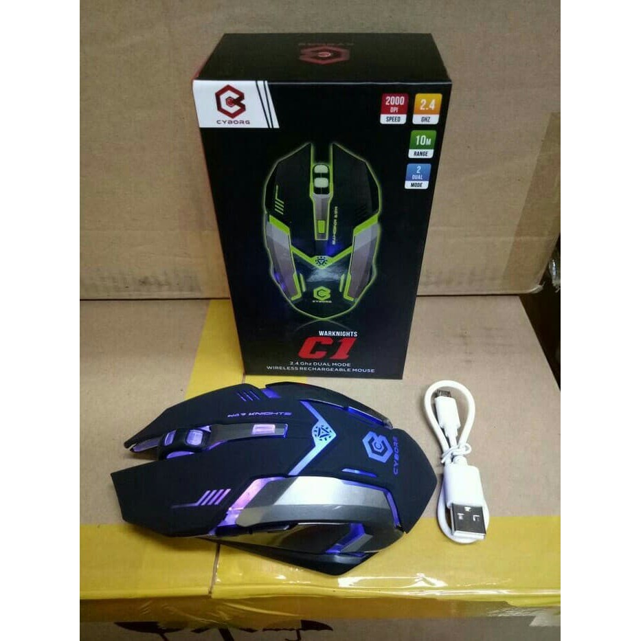 Jual OBRAL MOUSE GAMING WIRELESS RECHARGEABLE CYBORG C1 WARKNIGHTS ...