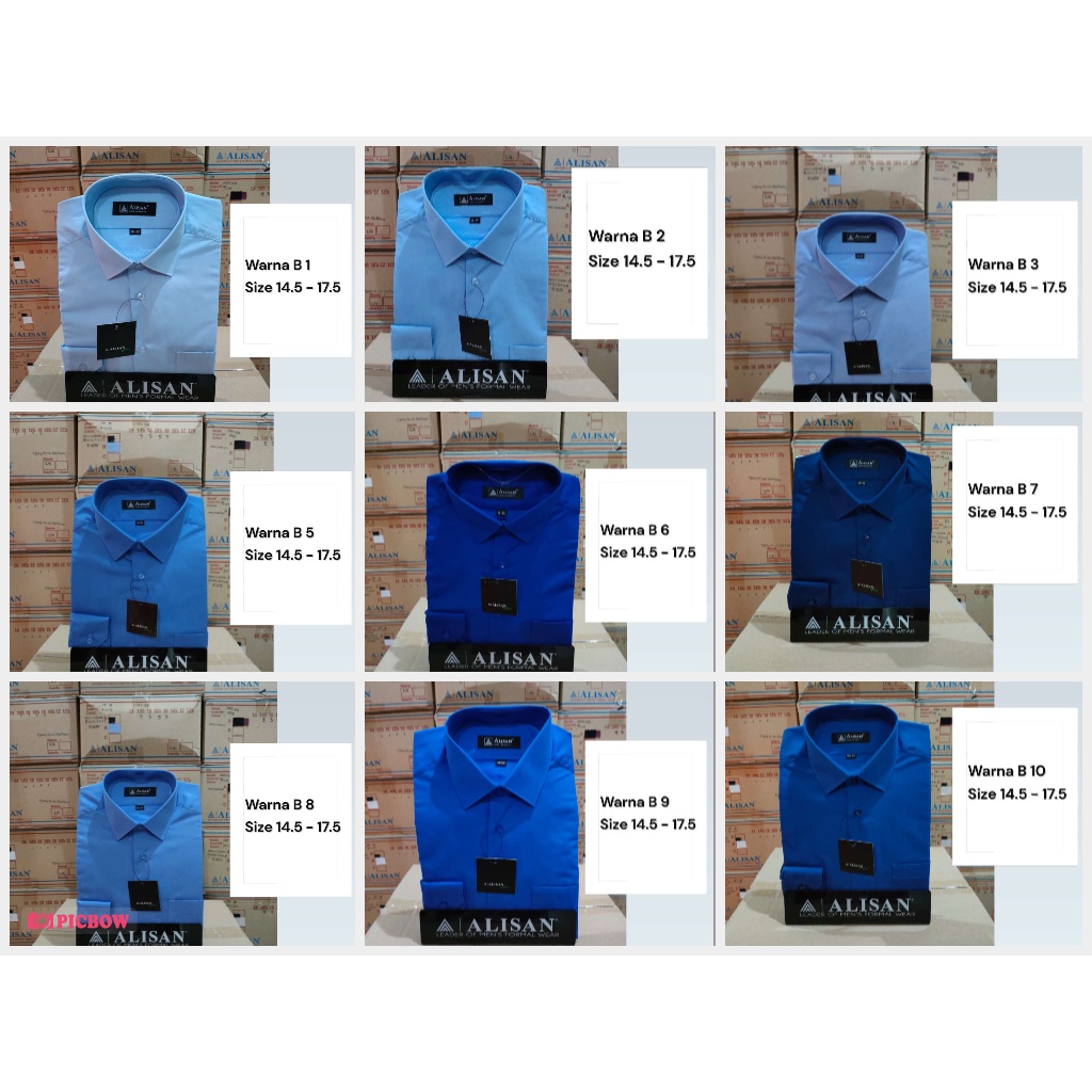 Jual Alisan Kemeja Pria Lengan Panjang Polos Reguler Warna Biru ...