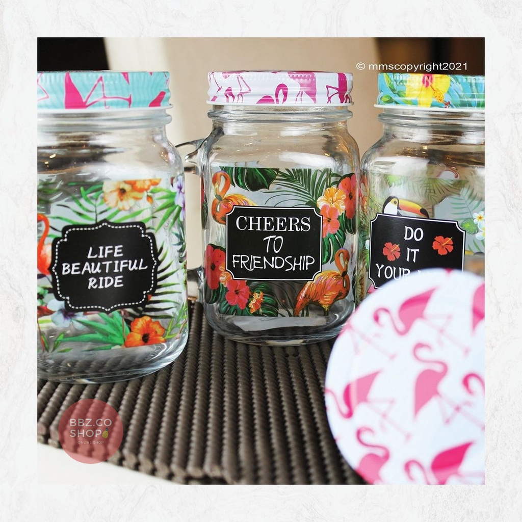 Jual MMS Gelas Mug Jar Mj-500 Tropical+LID Assorted Gelas Bar Gelas ...