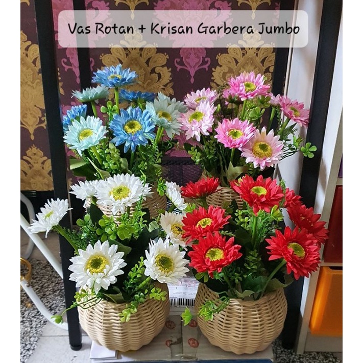 Jual Vas Rotan Besar + Krisan Garbera | Shopee Indonesia