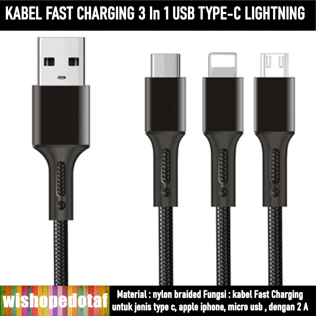 Jual 3 in 1 Multi Charger Cable Lighting Type C Micro USB Data Sync | Shopee Indonesia