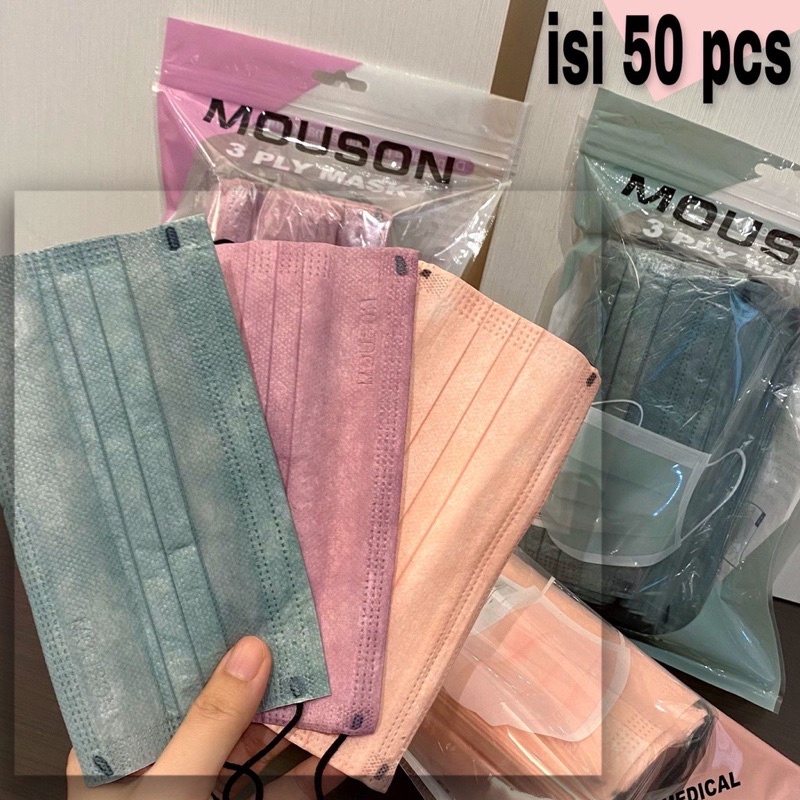 Jual MOUSON 3 PLY WARNA ISI 50PC / MASKER FASHION / MASKER 3PLY PREMIUM ...