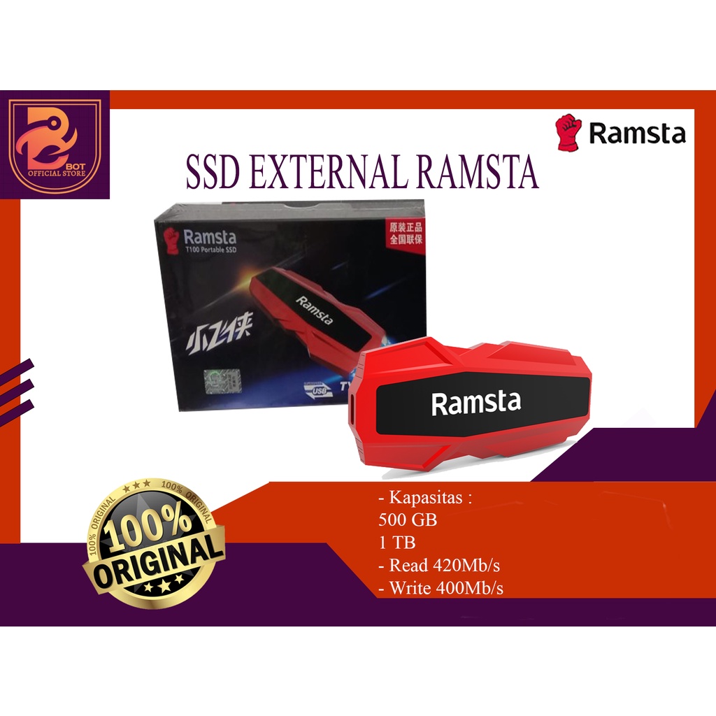 Jual SSD EKSTERNAL RAMSTA T100 500GB - 1 TB SUPER FAST ORIGINAL GARANSI ...