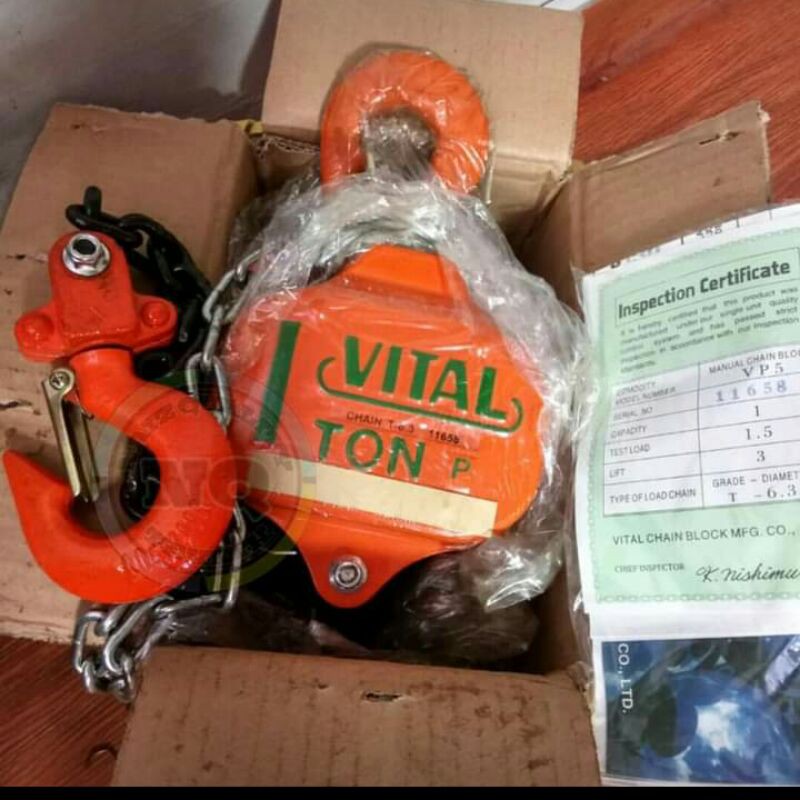 Jual VITAL Chain Block Hoist Manual Tackle Cap 1 Ton x 15 Mtr Made in ...