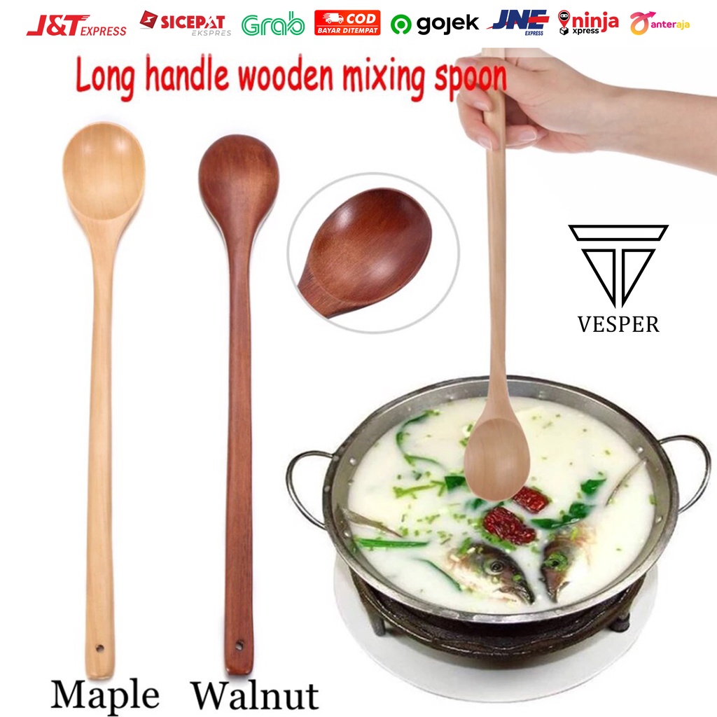 Jual sendok kayu panjang / long handle wooden mixing spoon / sendok ...