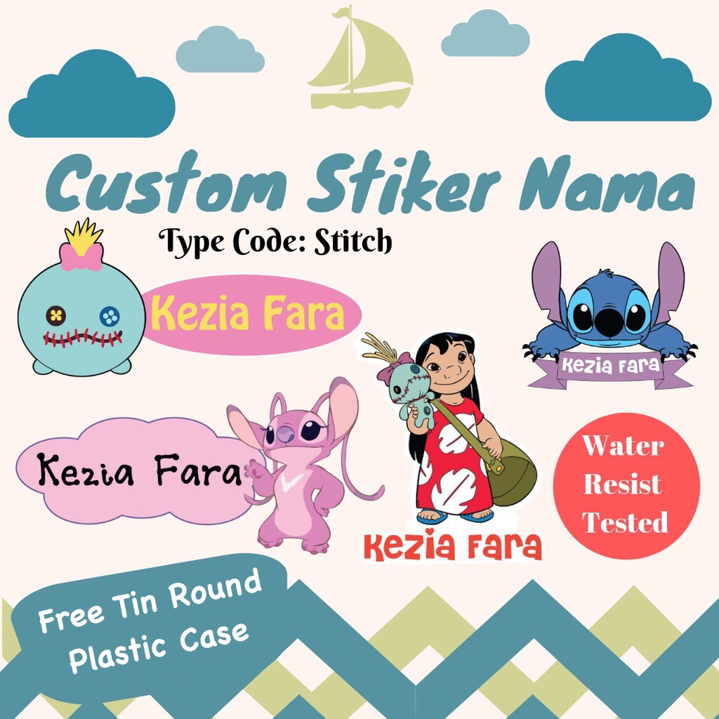 Jual CUSTOM STIKER NAMA ANTI AIR Variasi STITCH - Stiker Vinyl - Label ...