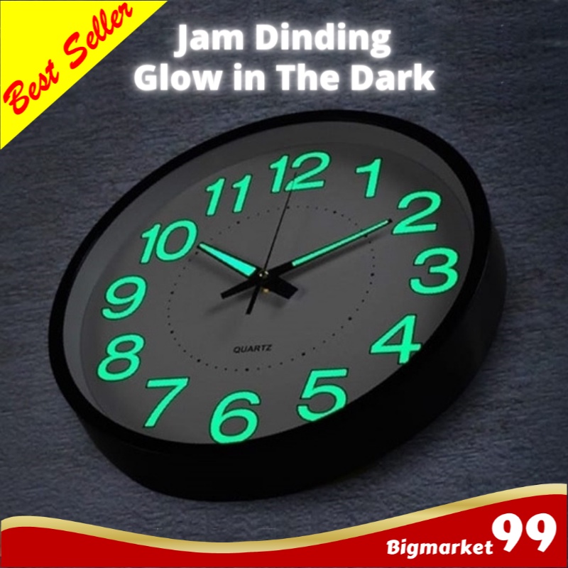 Jual Jam Dinding Bulat Quartz Silent Menyala Dalam Gelap Glow in The ...