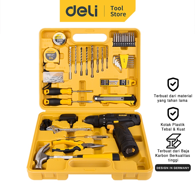 Jual Deli Drill Tool Kits /Set Bor Perkakas Rumah 38 pcs Multifungsi ...