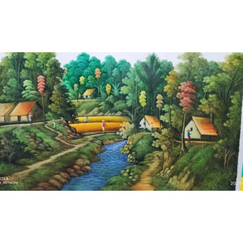 Jual Lukisan realis pemandangan alam air terjun/dan lukisan pemandangan ...