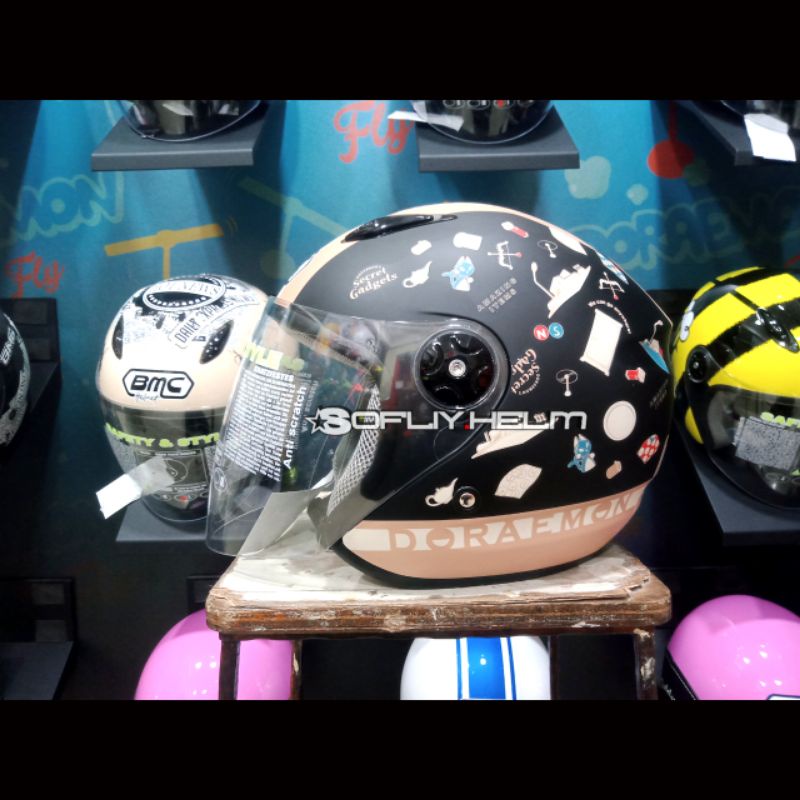 Jual HELM BMC MILAN DORAEMON REBORN MATT BLACK HALF FACE | Shopee Indonesia
