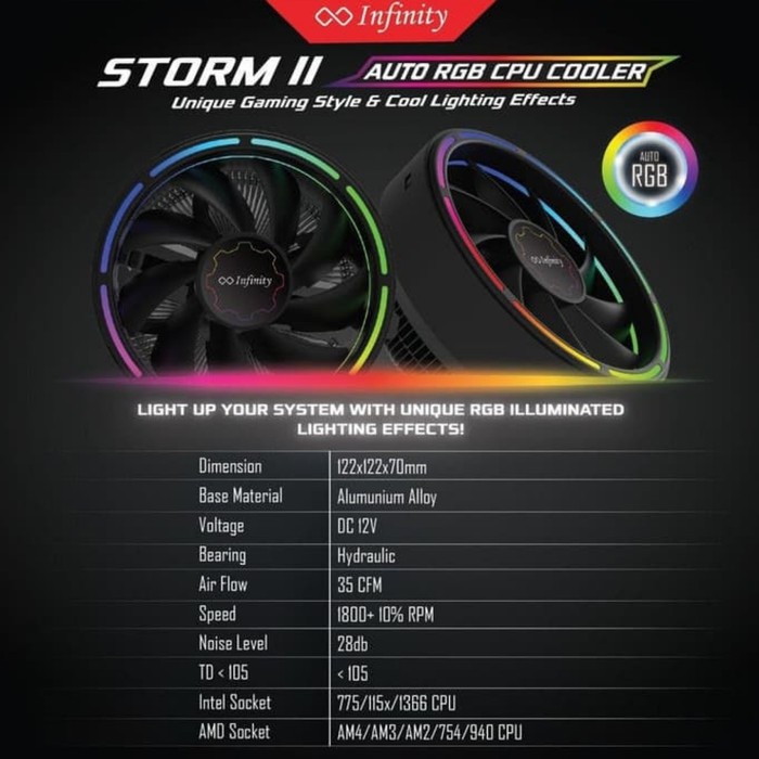 Jual Infinity Storm II CPU COOLER INTEL AMD Fan Processor RGB | Shopee ...
