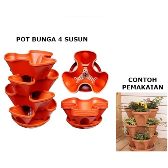 Jual Pot Bunga Tanaman Tingkat Vertikal Gantung Green Leaf - 4 Susun ...