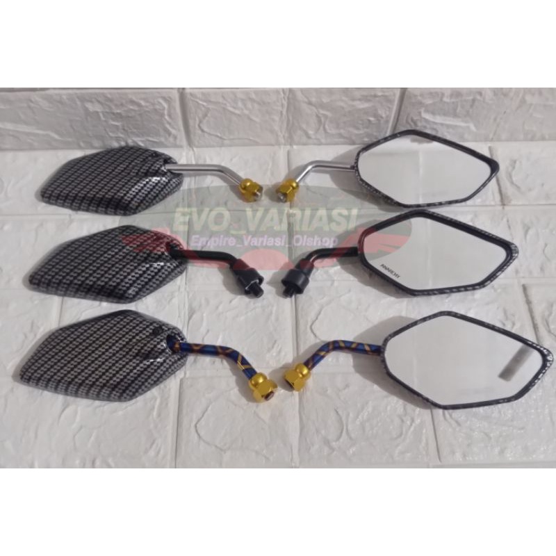 Jual spion carbon jupiter mini tangkai tiang hitam chrome blue xx kaca ...