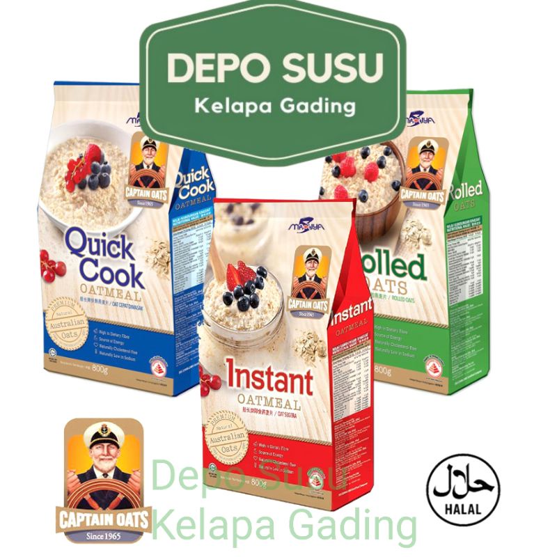 Jual Captain Oats Oatmeal 800gr Instant Quick Cook Rolled Oat ...