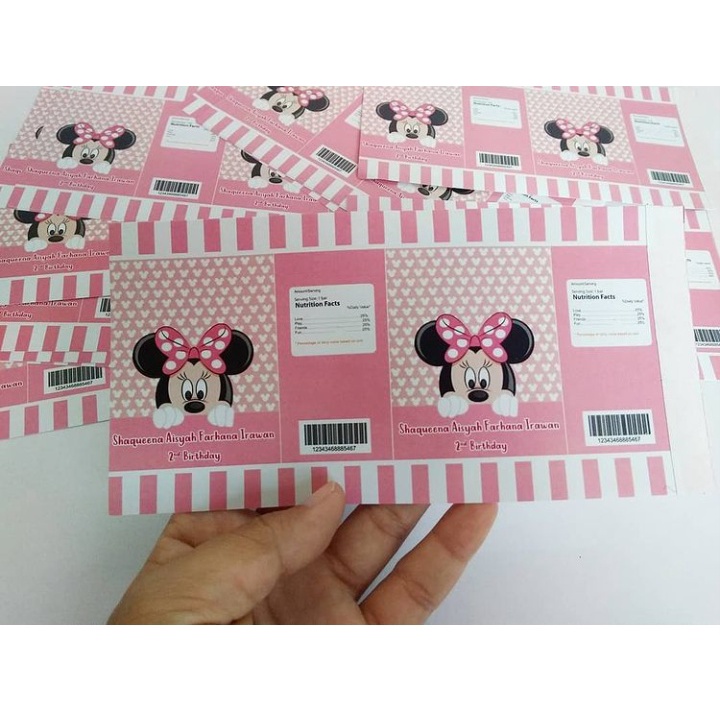 Jual label susu kotak minnie mouse/ label susu custom nama/ label susu ...