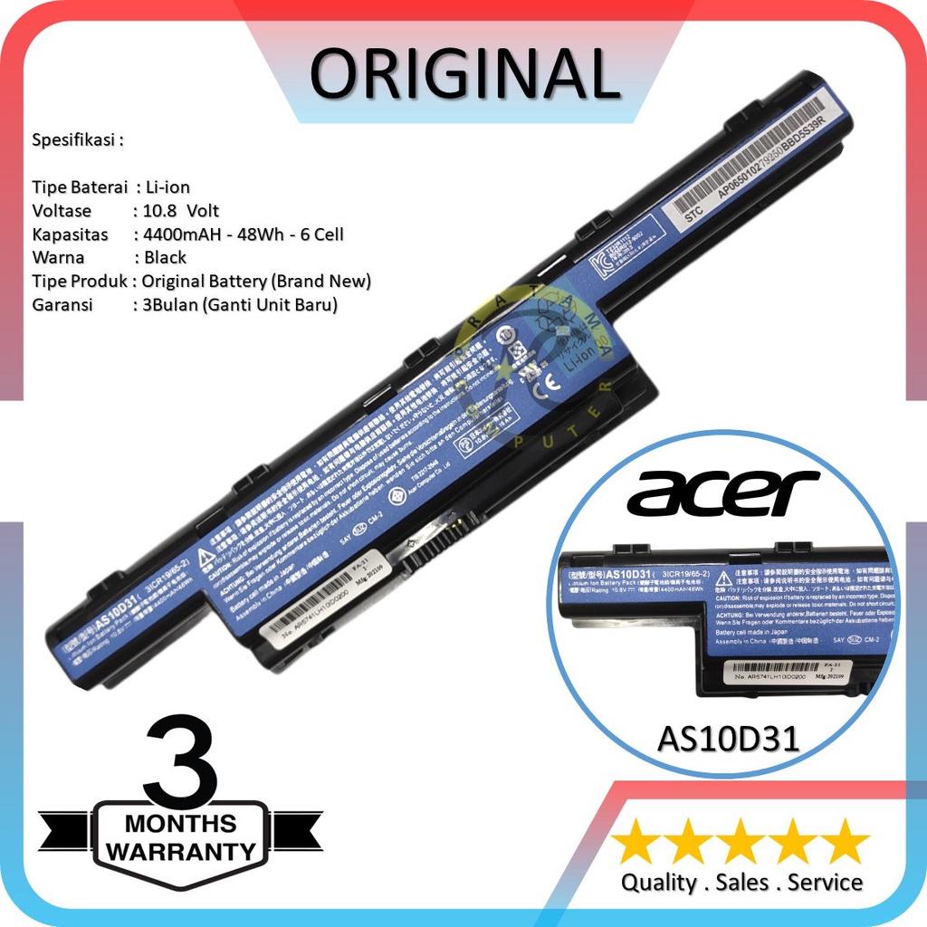 Jual Baterai Batre Battery Laptop Acer Aspire E1 431 AS10D31 Series ...