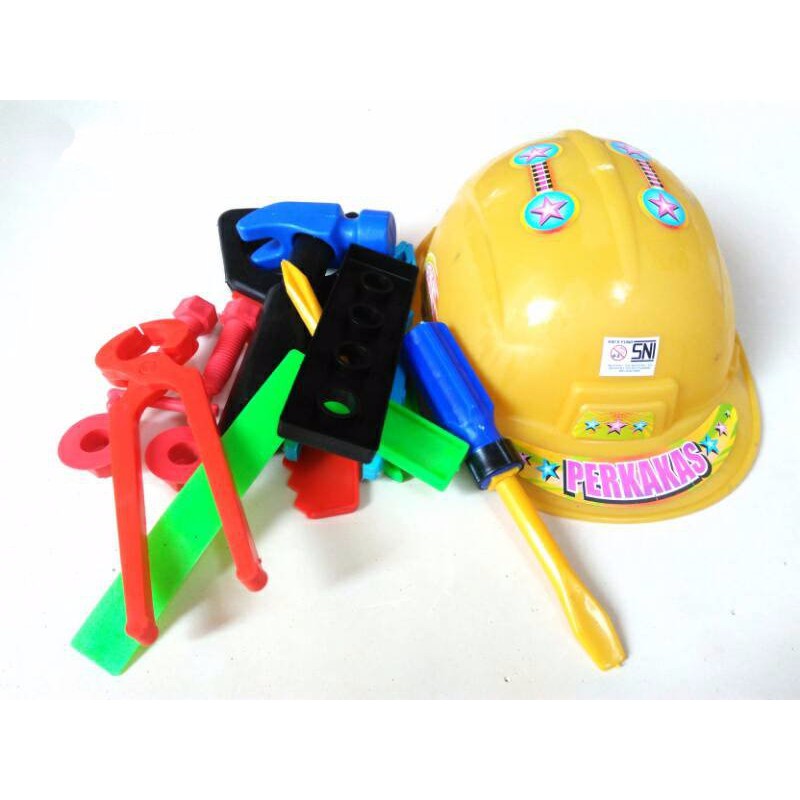 Jual (PROMO) (PROMO) MAINAN ALAT PERTUKANGAN 11 PCS SET DENGAN HELM ...