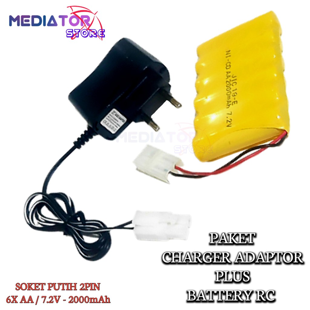 Jual Paket Charger Adaptor + Batterai RC 6x AA Ni-Cd 7.2V - 2000mAh ...