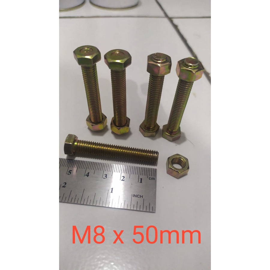 Jual Baut Mur kuning M8 x 50mm Kunci 12 Per Pcs | Shopee Indonesia