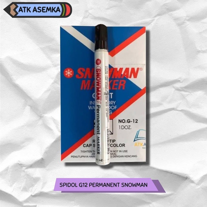 Jual SPIDOL G12 PERMANENT SNOWMAN HITAM G 12 / Marker Permanen Atk ...