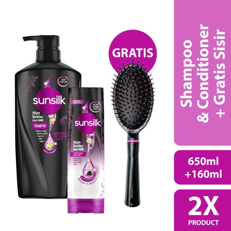 Jual Buy Sunsilk Black Shine Shampoo 650ml + Sunsilk Black Shine Condi ...